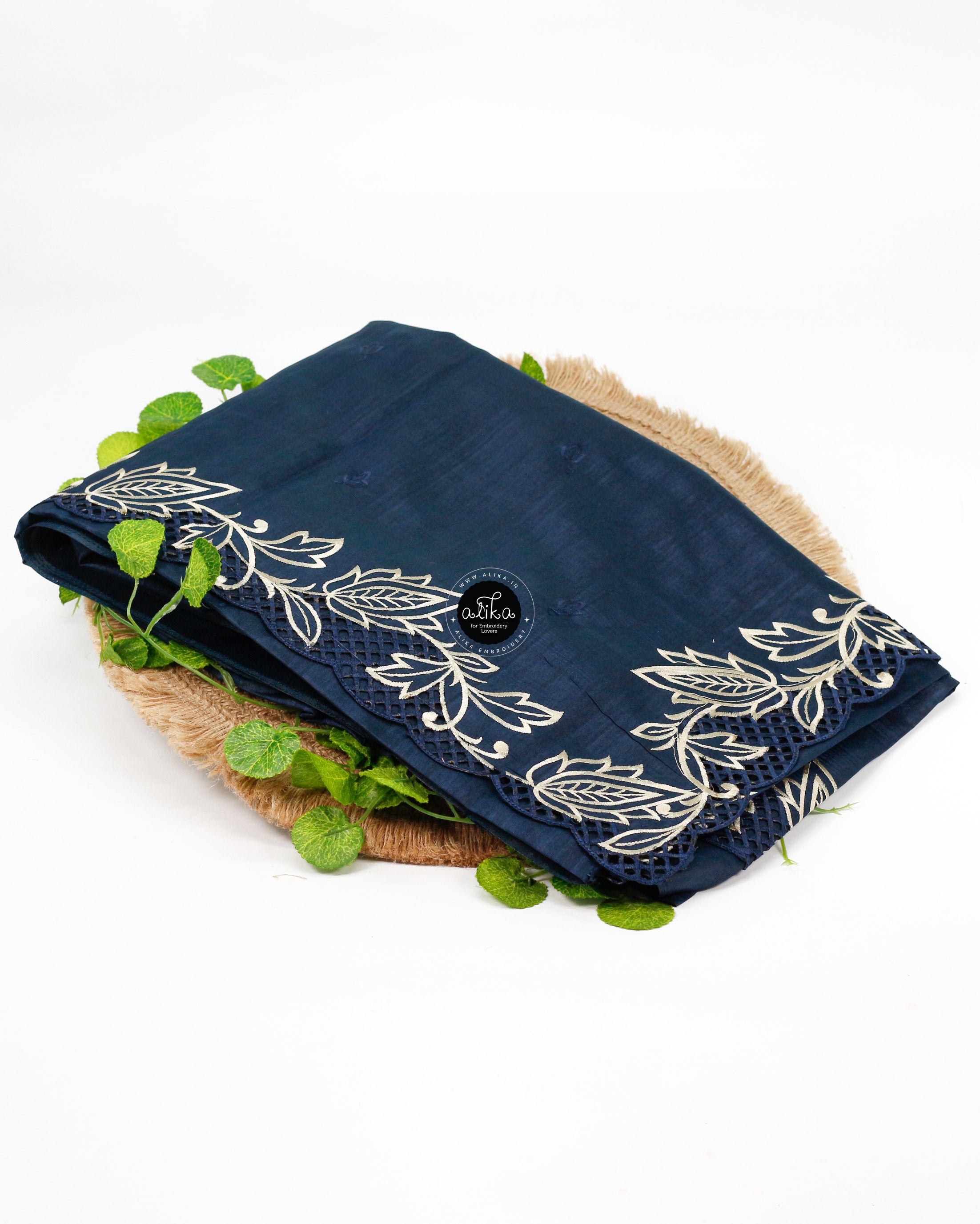 Navy Blue Semi Silk Saree with Full Border Cut Work – Timeless Eleganc ...