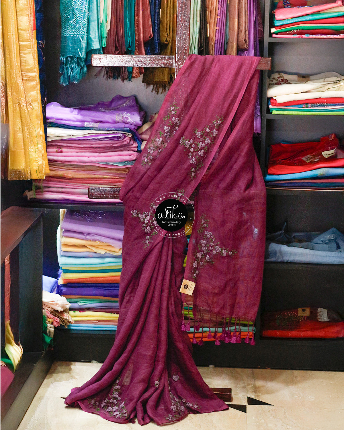Embroidered Linen Sarees – ALIKA FASHION STORE