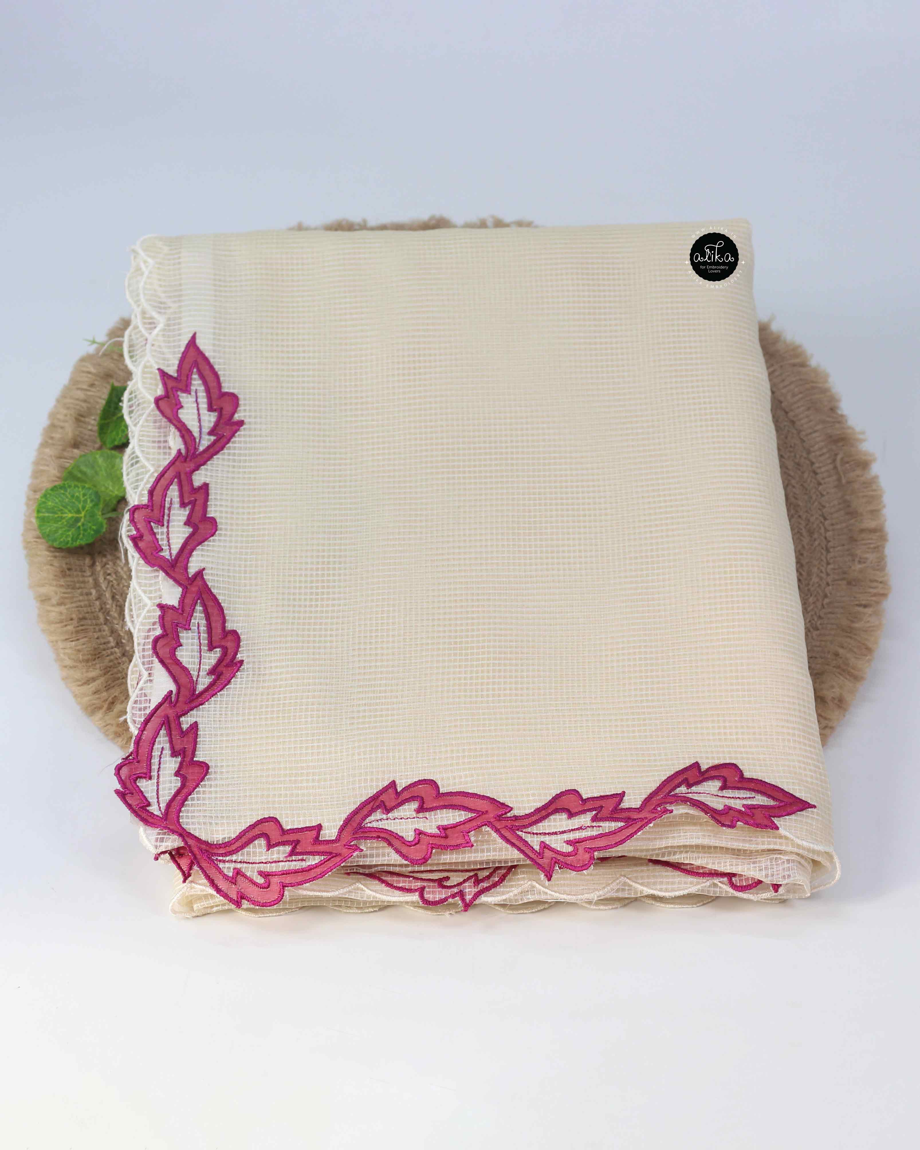 Cream Checked Kota Saree with Dark Pink Appliqué Work – ALIKA FASHION STORE