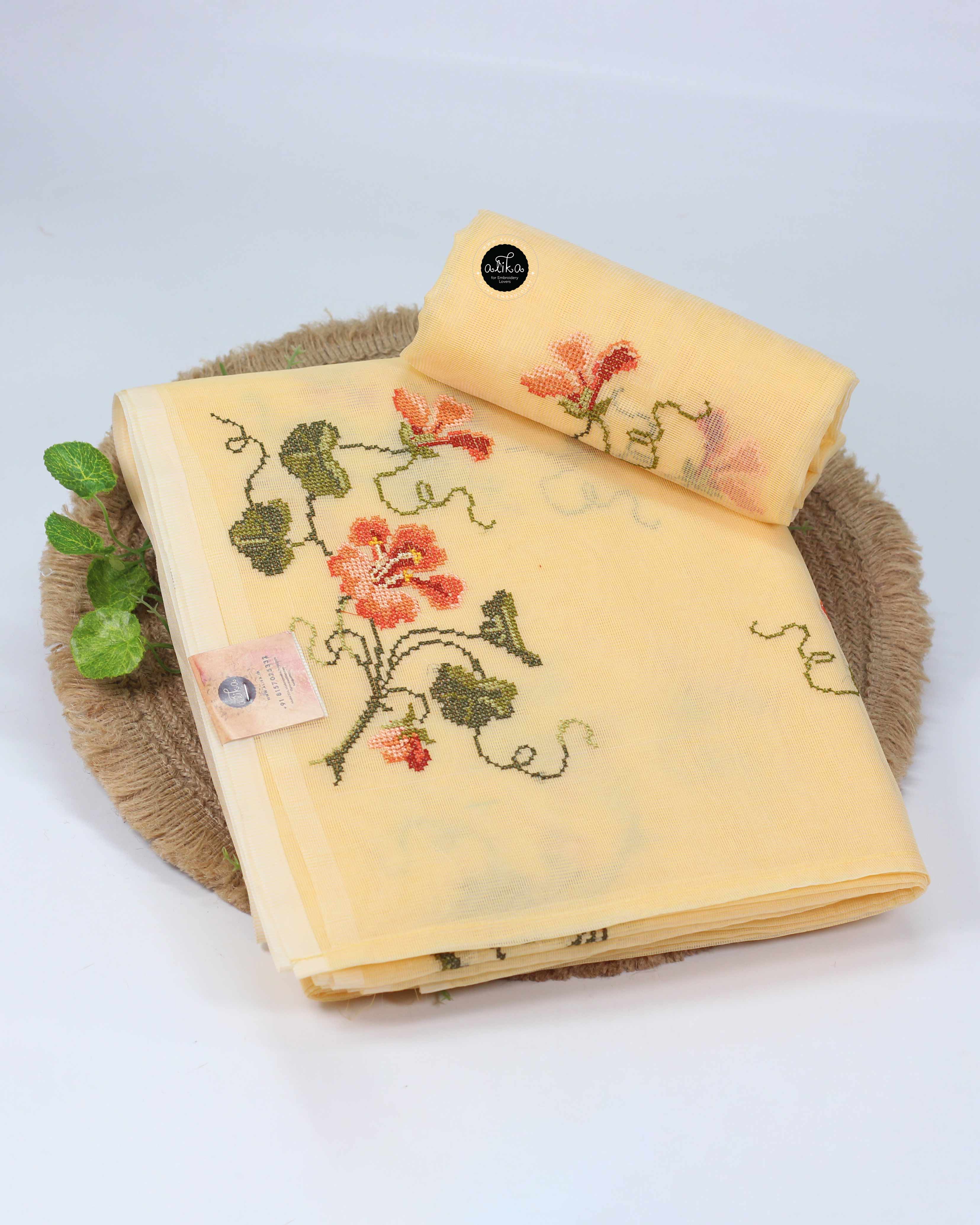 Mango Yellow Kota Saree with Floral Machine Embroidery – ALIKA FASHION ...